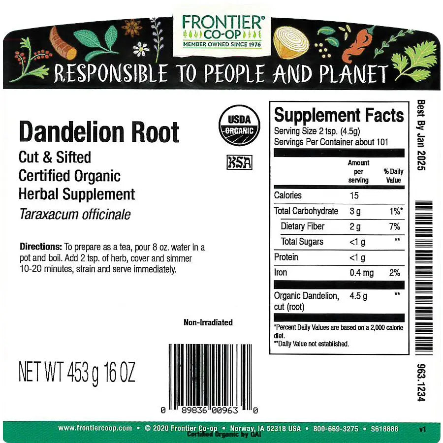 Dandelion Root, Cut & Sifted, Organic 1 lb. – Aroma&Taste