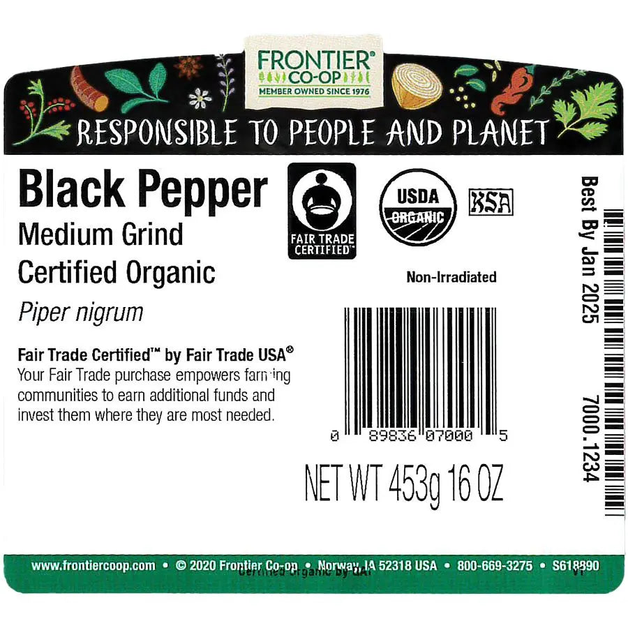 Organic Fair Trade Certified Medium Grind Black Pepper (60 mesh) 1 lb ...